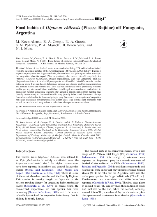 (PDF) Food habits of Dipturus chilensis (Pisces: Rajidae) off Patagonia ...