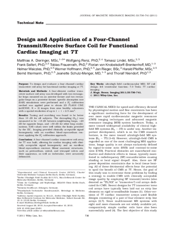 (PDF) Design and application of a four-channel transmit/receive surface coil for functional ...