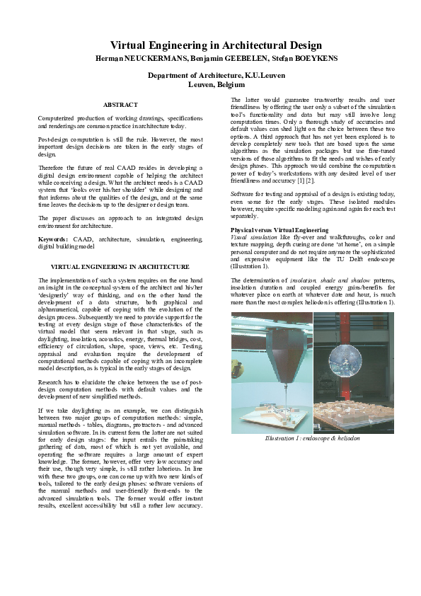 (PDF) Virtual Engineering in Architectural Design