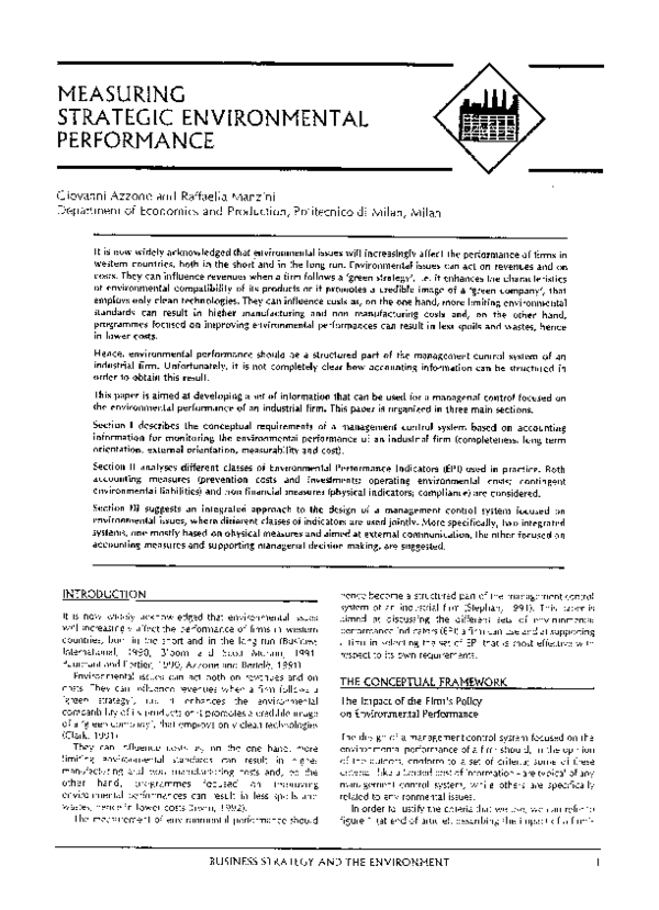 (PDF) Measuring strategic environmental performance
