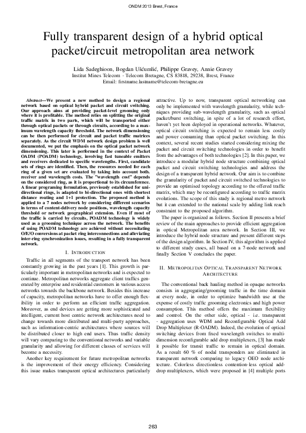 (PDF) Fully transparent design of a hybrid optical packet/circuit metropolitan area network