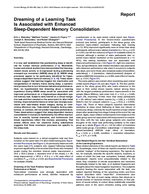 (PDF) Dreaming and offline memory processing