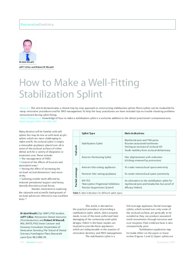 (PDF) How to make a well-fitting stabilization splint