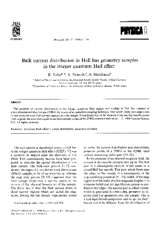 (PDF) Bulk current distribution in Hall bar geometry samples in the ...