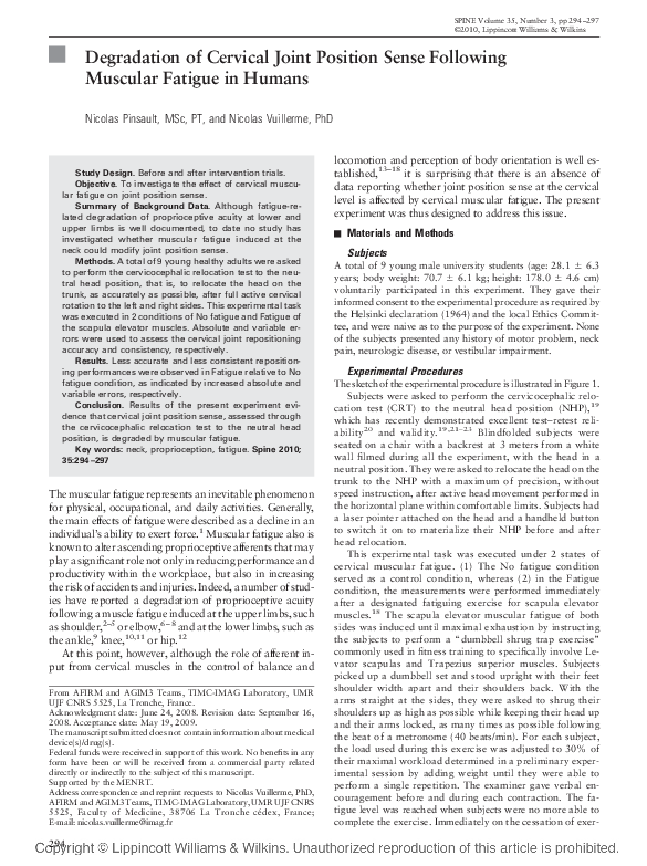 (PDF) Degradation of cervical joint position sense following muscular ...