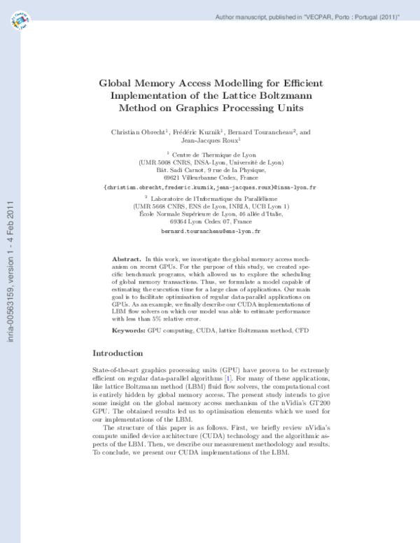 Pdf Global Memory Access Modelling For Efficient Implementation Of