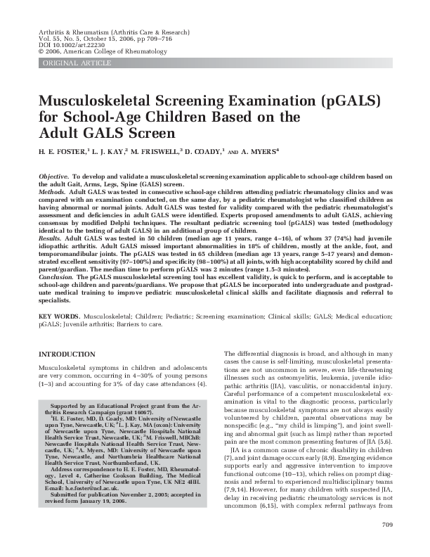 (PDF) Musculoskeletal screening examination (pGALS) for school-age ...