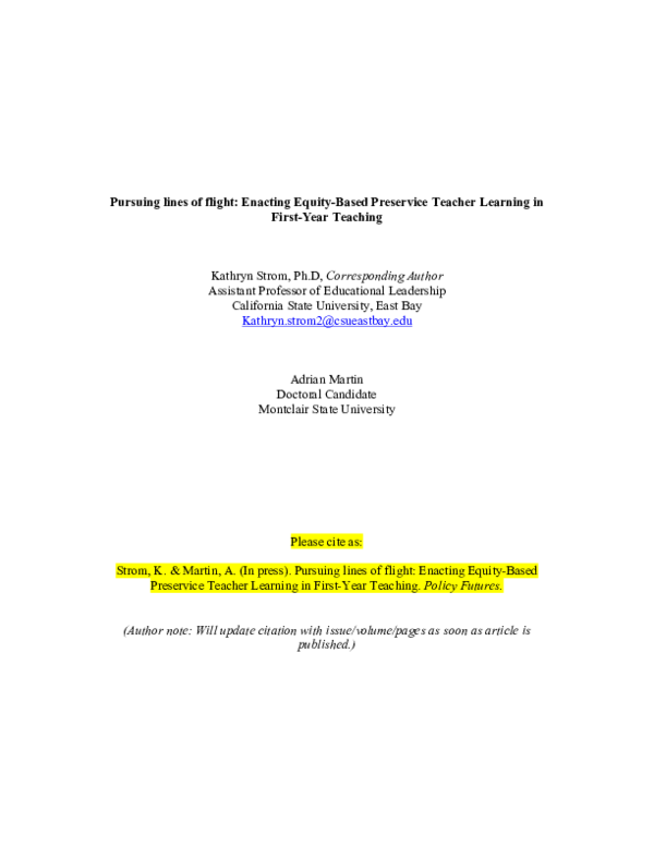(PDF) Pursuing lines of flight: Enacting Equity-Based Preservice ...