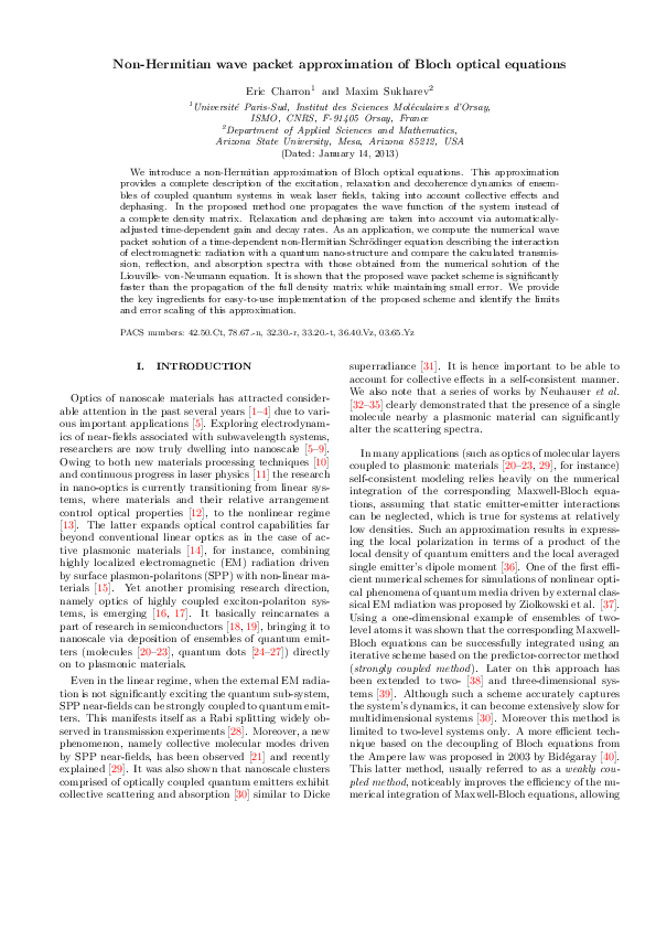 (PDF) Non-Hermitian wave packet approximation of Bloch optical equations
