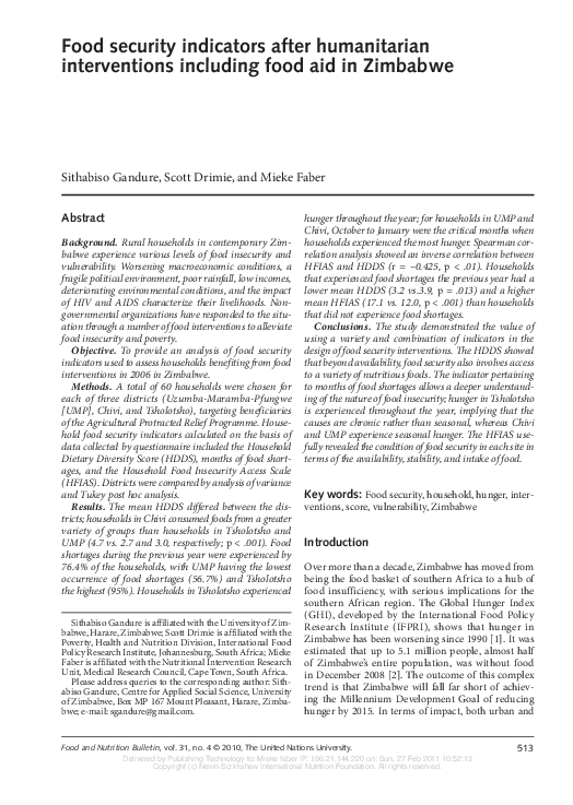 (PDF) Food security indicators after humanitarian interventions ...