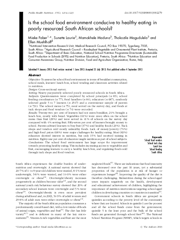 (PDF) Is the school food environment conducive to healthy eating in ...