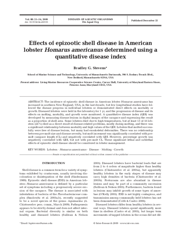 (PDF) Stevens, B. G. 2009. Effects of epizootic shell disease on ...