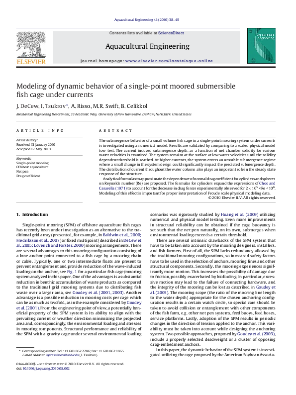 (PDF) Modeling of dynamic behavior of a single-point moored submersible ...