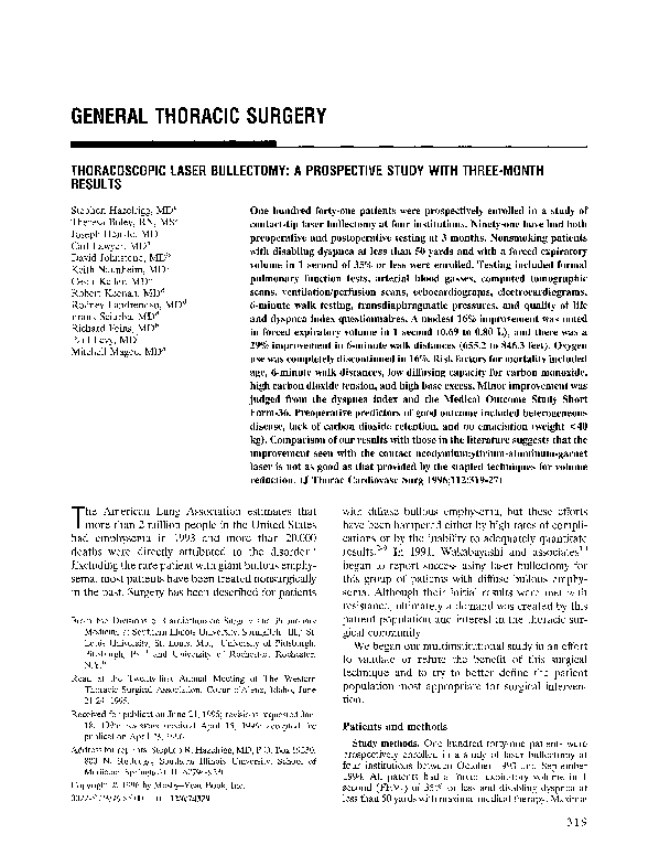 (PDF) Thoracoscopic laser bullectomy: A prospective study with three ...