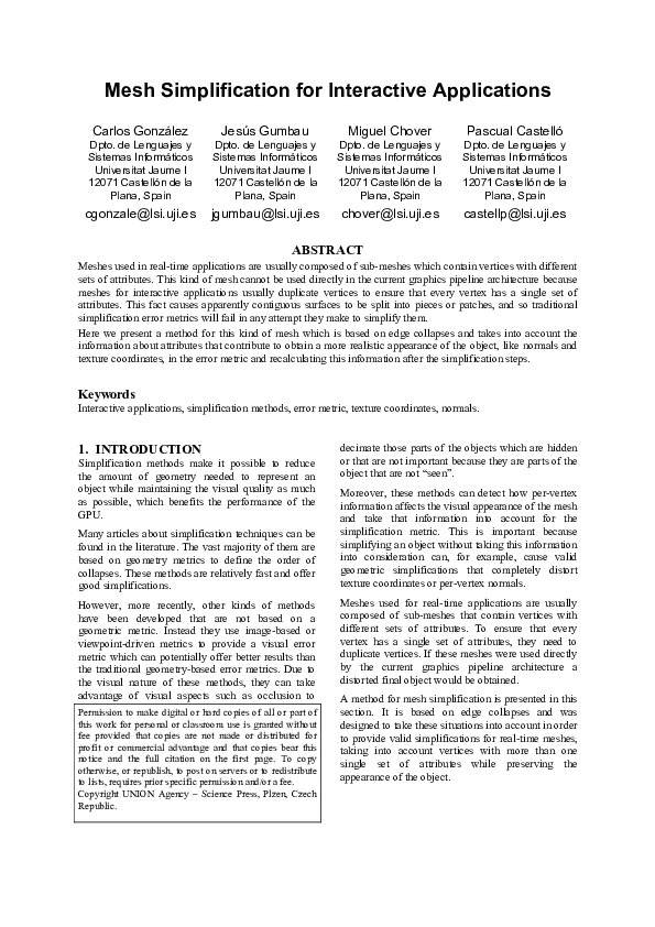 (PDF) Mesh simplification for interactive applications