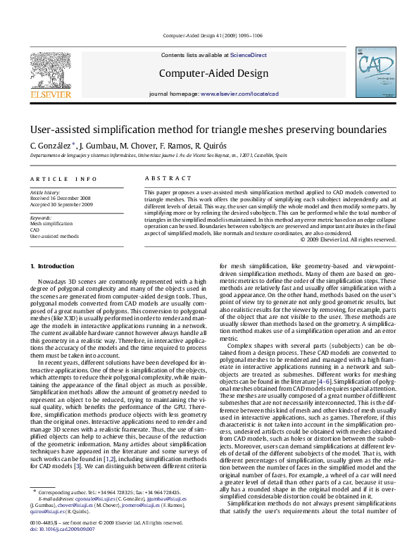 Pdf User Assisted Simplification Method For Triangle Meshes