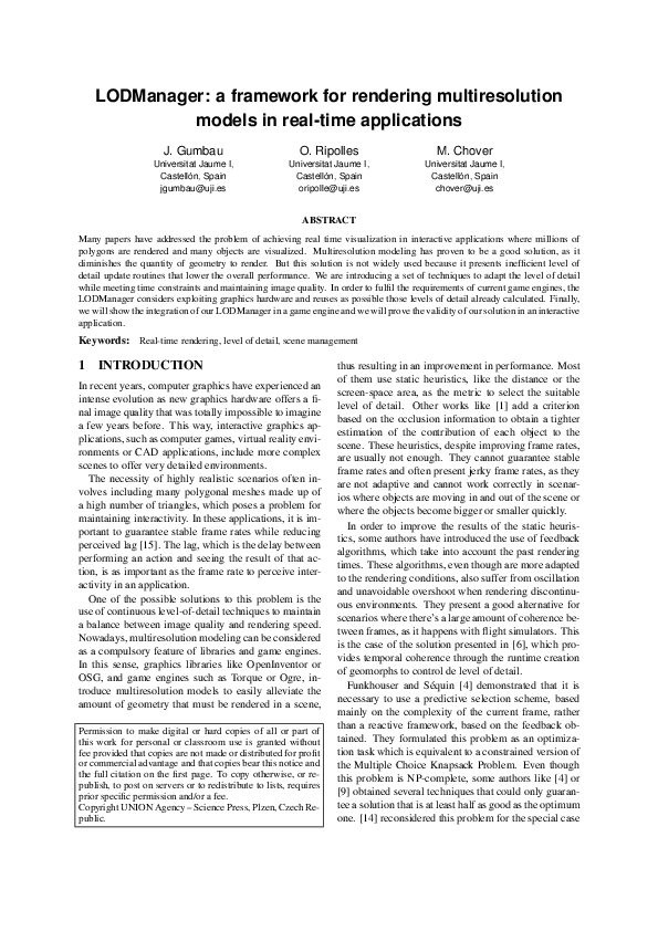 (PDF) LODManager: a framework for rendering multiresolution models in real-time applications