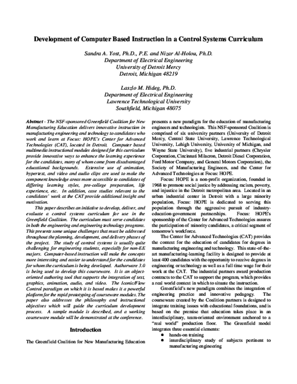 Pdf Development Of Computer Based Instruction In A Control Systems Curriculum