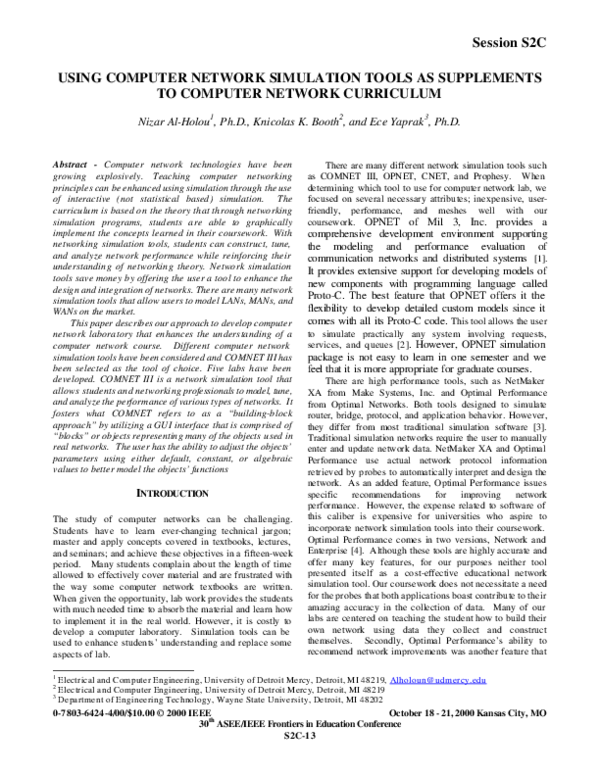 Pdf Using Computer Network Simulation Tools As Supplements To
