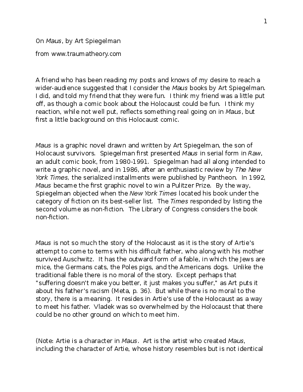 Why Maus by Spiegelman is so great