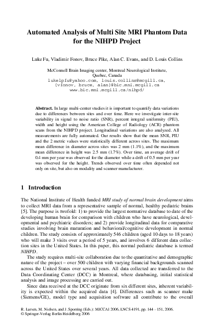 (PDF) Automated Analysis of Multi Site MRI Phantom Data for the NIHPD ...