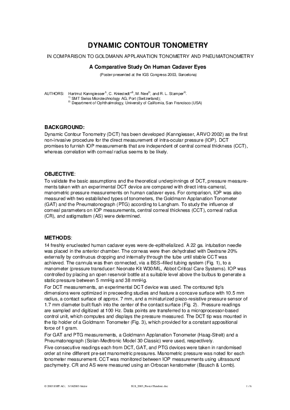 (PDF) Dynamic Contour Tonometry