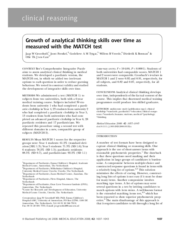 (PDF) Growth of analytical thinking skills over time as measured with ...