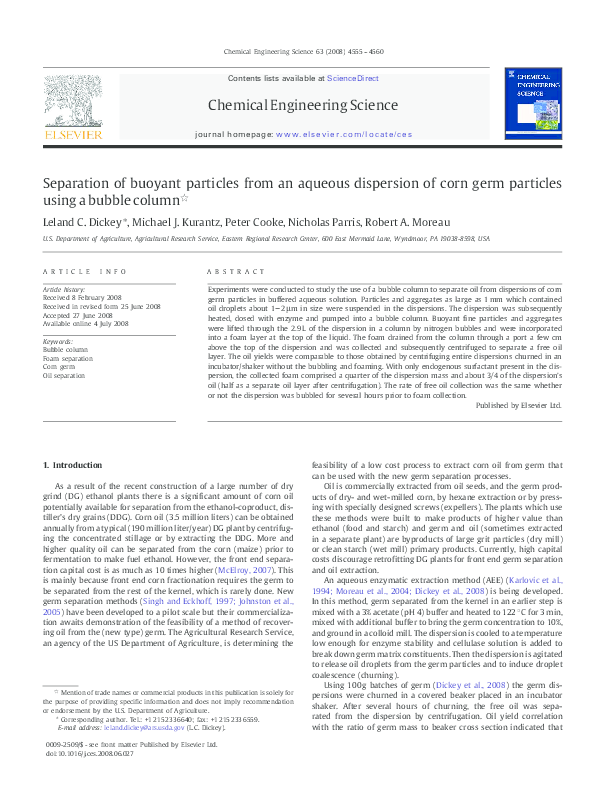 (PDF) Separation of buoyant particles from an aqueous dispersion of ...
