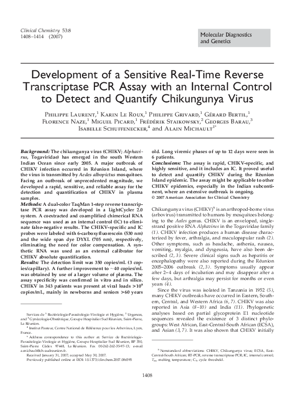 (PDF) Development of a Sensitive Real-Time Reverse Transcriptase PCR ...