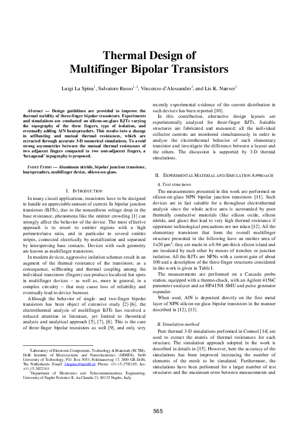 (PDF) Thermal Design of Multifinger Bipolar Transistors