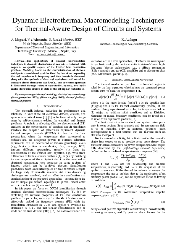 (PDF) Dynamic electrothermal macromodeling techniques for thermal-aware design of circuits and ...