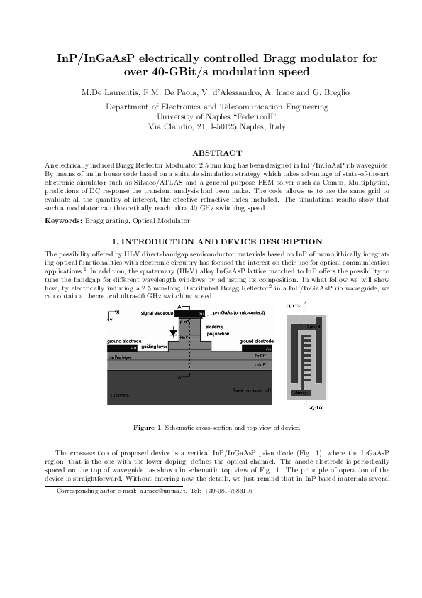 (PDF) InP/InGaAsP electrically controlled Bragg modulator for over 40-Gbit/s modulation speed