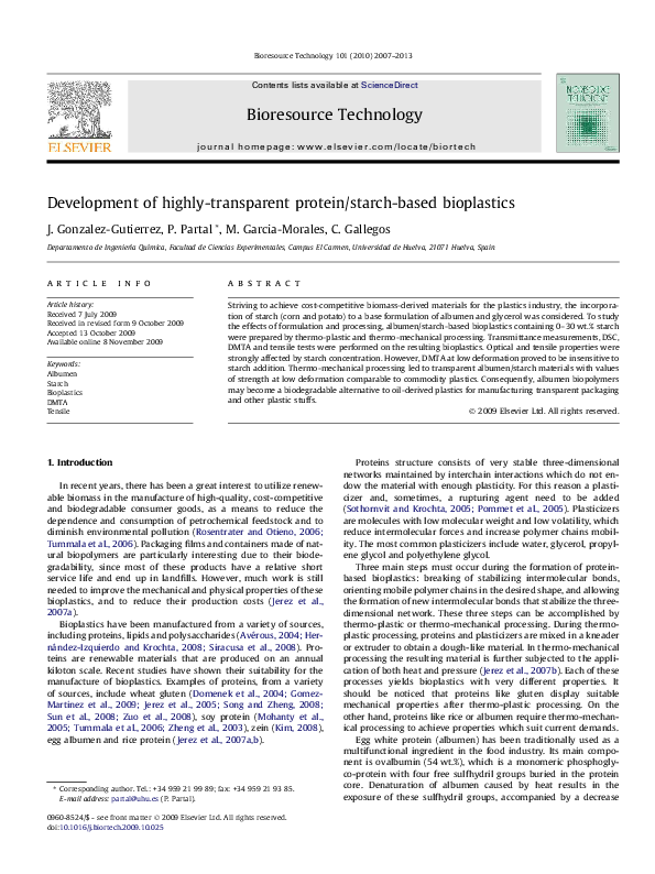 (PDF) Development of highly-transparent protein/starch-based bioplastics