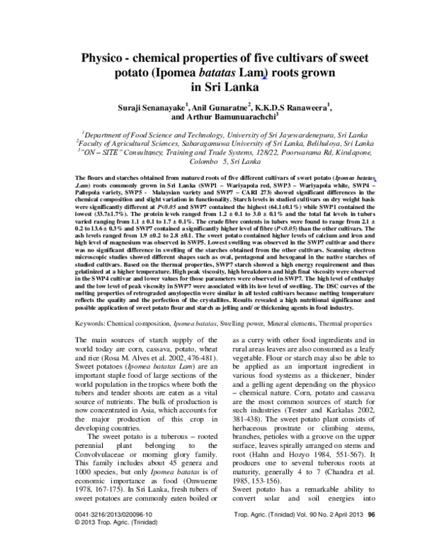 (PDF) Physico - chemical properties of five cultivars of sweet potato (Ipomea batatas (L) Lam ...