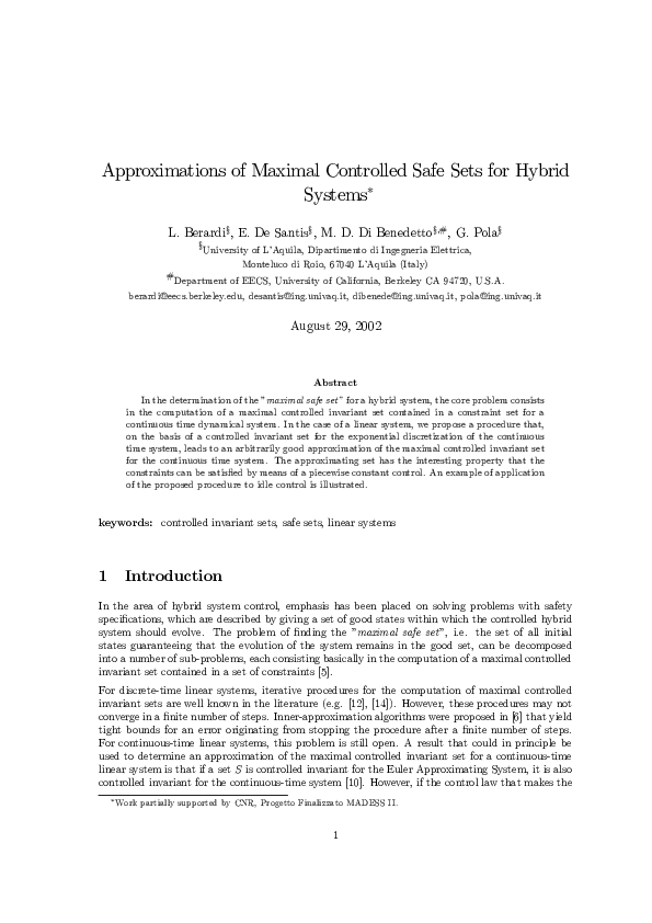 (PDF) Approximations of maximal controlled safe sets for hybrid systems