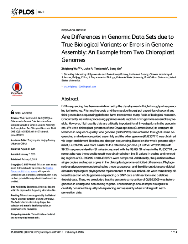 (PDF) Are Differences in Genomic Data Sets due to True Biological Variants or Errors in Genome ...