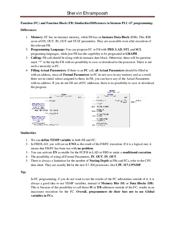 Pdf Function Fc And Function Block Fb Similaritiesdifferences In