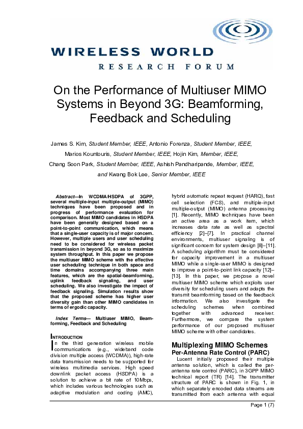 (PDF) On the Performance of Multiuser MIMO Systems In Beyond 3G: Beamforming, Feedback and ...