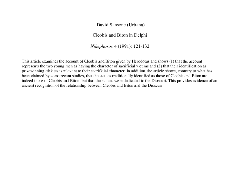 (PDF) Cleobis and Biton in Delphi