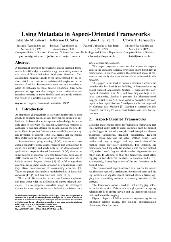 (PDF) Using metadata in aspect-oriented frameworks