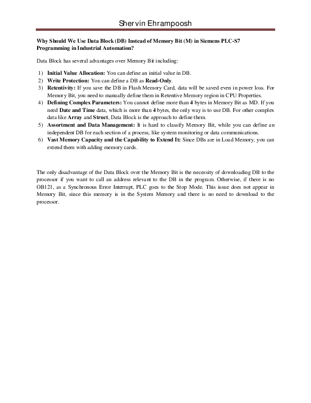 Pdf Data Block Vs Memory Bit Why Should We Use Data Block Db Instead Of Memory Bit M In 7391