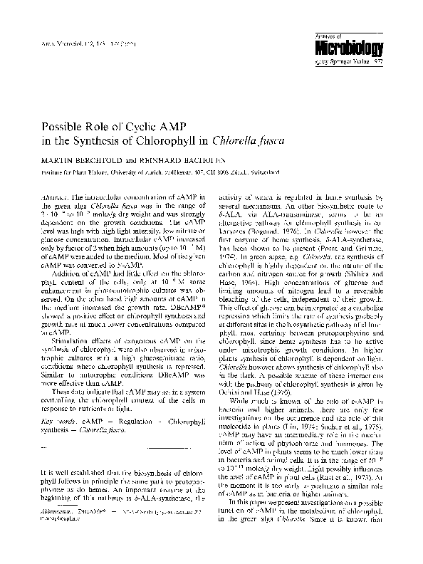 (PDF) Possible role of cyclic AMP in the synthesis of chlorophyll in ...