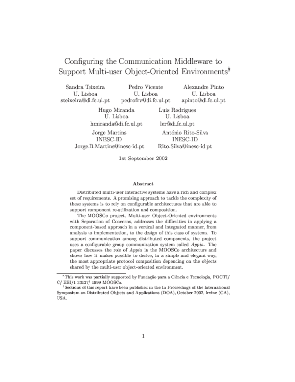 (PDF) Configuring the Communication Middleware to Support Multi-user Object-Oriented Environments