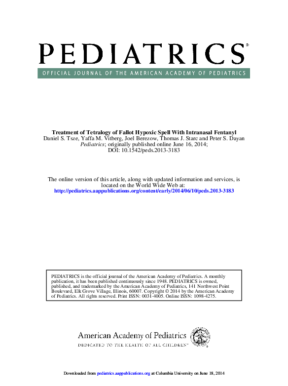 (PDF) Treatment of Tetralogy of Fallot Hypoxic Spell With Intranasal ...