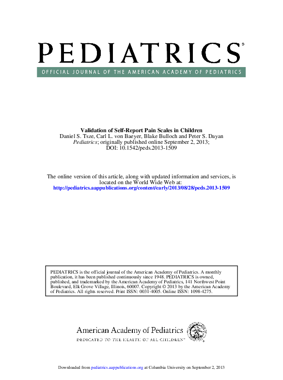(PDF) Validation of Self-Report Pain Scales in Children