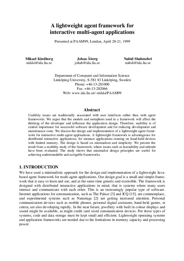 (PDF) A lightweight agent framework for interactive multi-agent ...