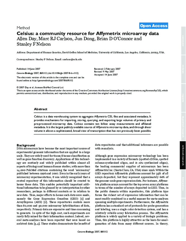 (PDF) Celsius: a community resource for Affymetrix microarray data