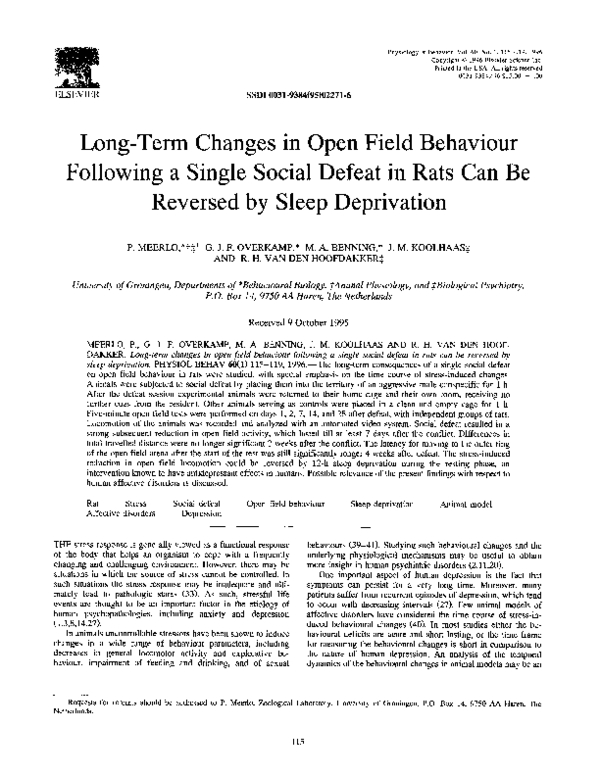 (PDF) Long-term changes in open field behaviour following a single ...