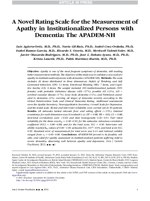 (PDF) A Novel Rating Scale for the Measurement of Apathy in ...