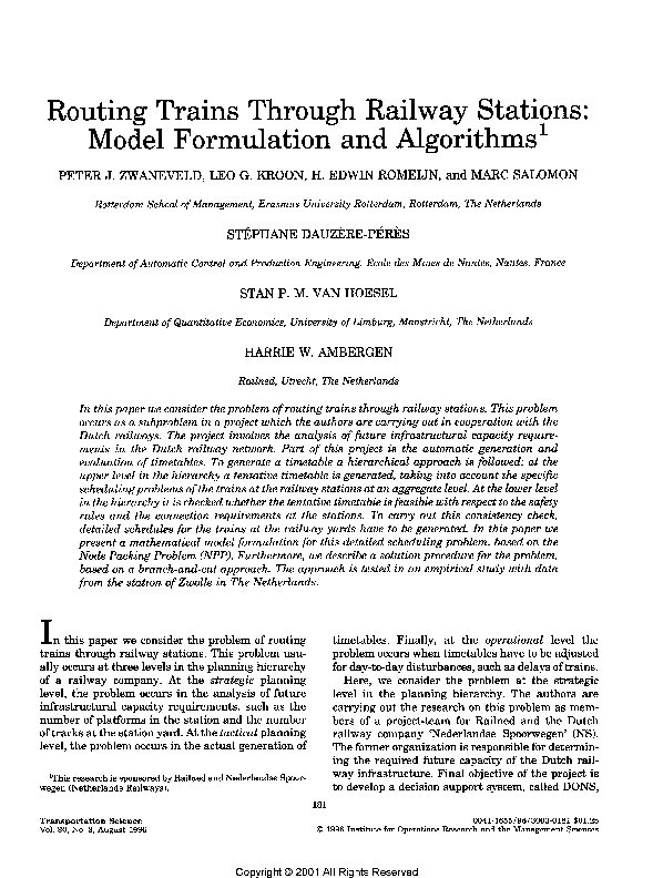 (PDF) Routing Trains Through Railway Stations: Model Formulation and ...